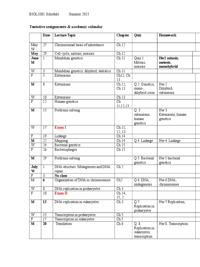 Tentative Assignments & Academic Calendar: Date Lecture Topic Quiz ...