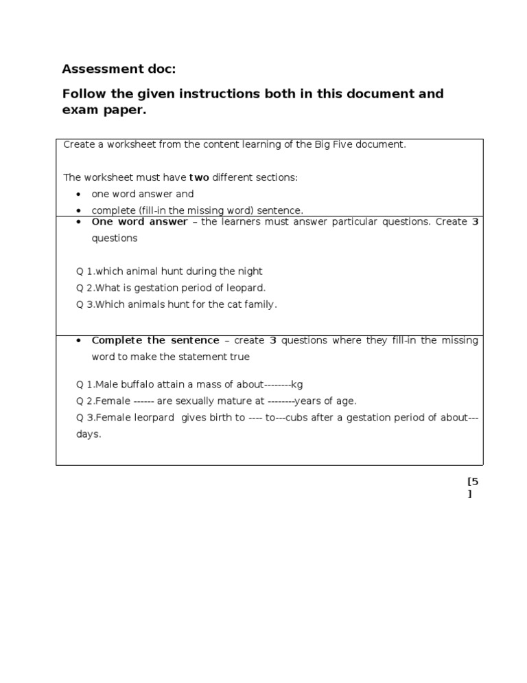 Big Five Worksheet Creation Guide | PDF