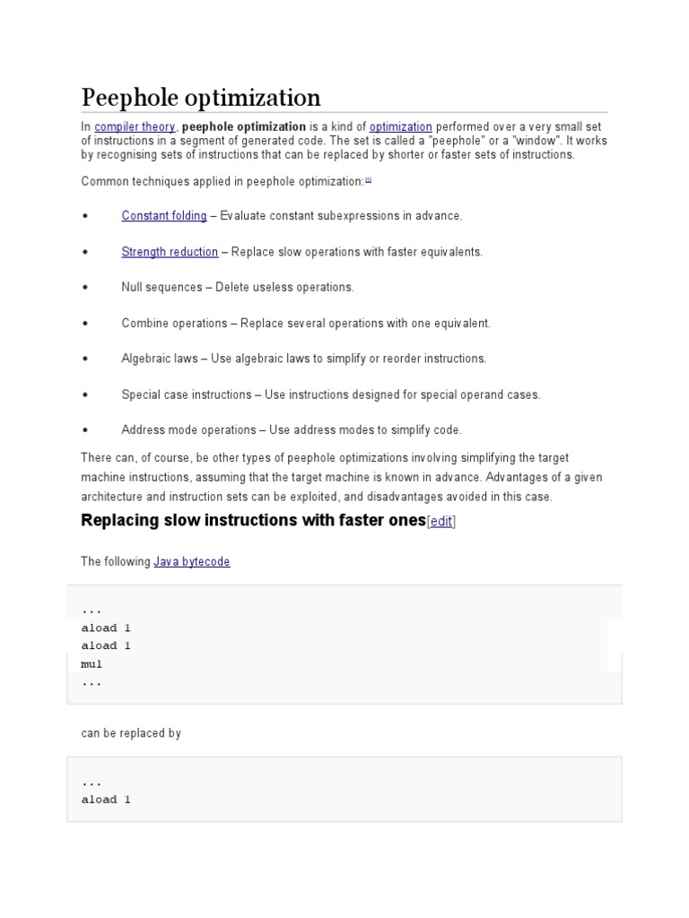 Peephole Optimization: Replacing Slow Instructions With Faster Ones | PDF | Instruction Set ...