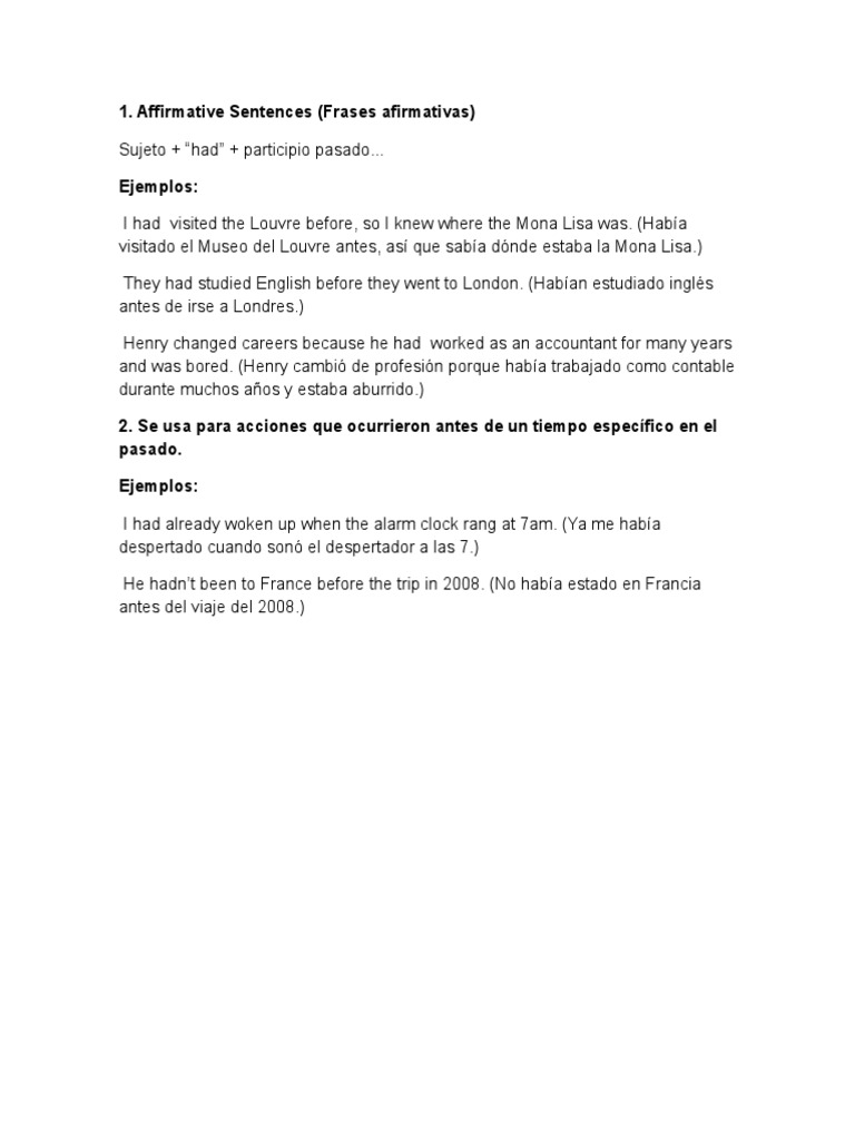 Affirmative Sentences (Frases Afirmativas) | PDF