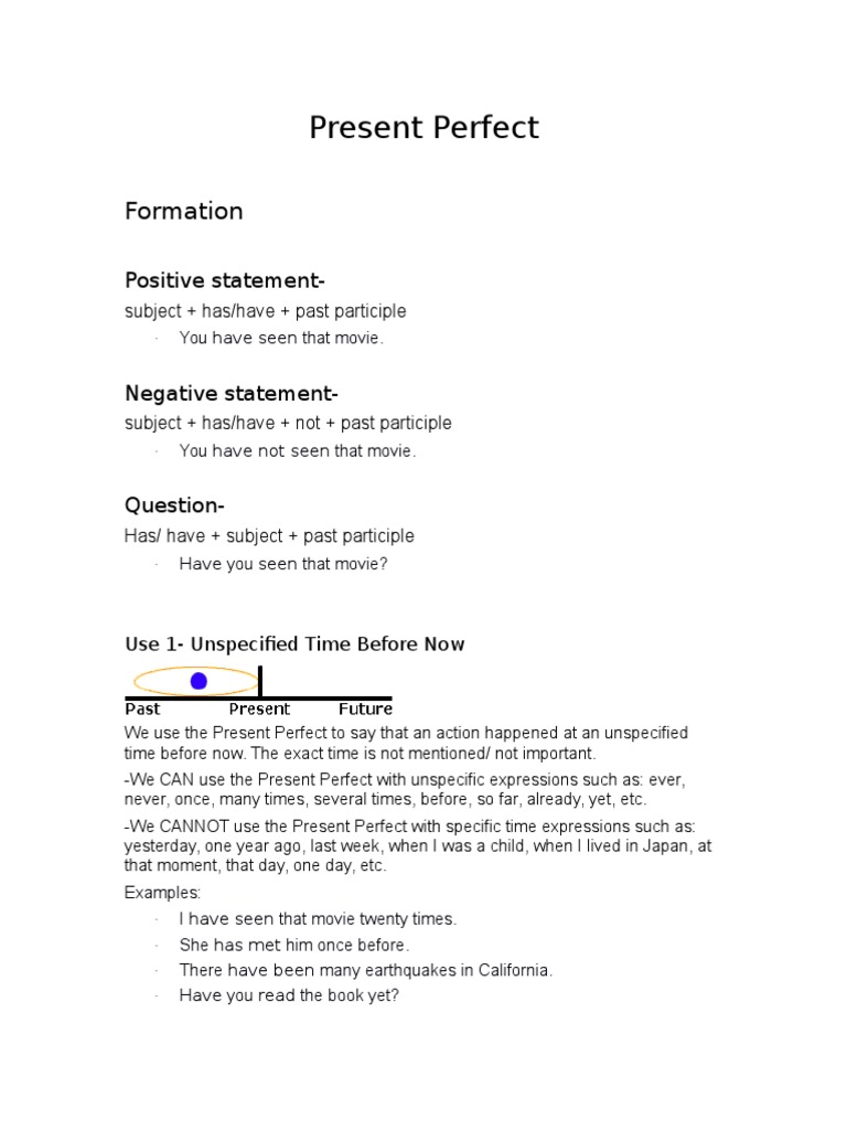 Present Perfect: Formation | PDF | Perfect (Grammar) | Grammar