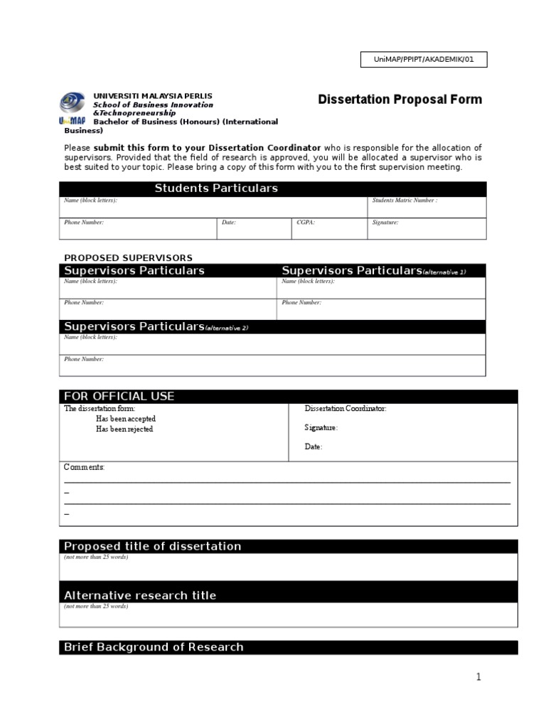 Dissertation Proposal Form: Students Particulars | PDF