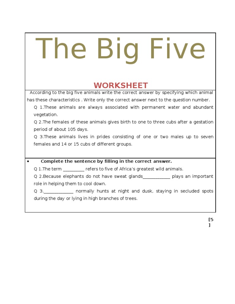 The Big Five: Worksheet | PDF