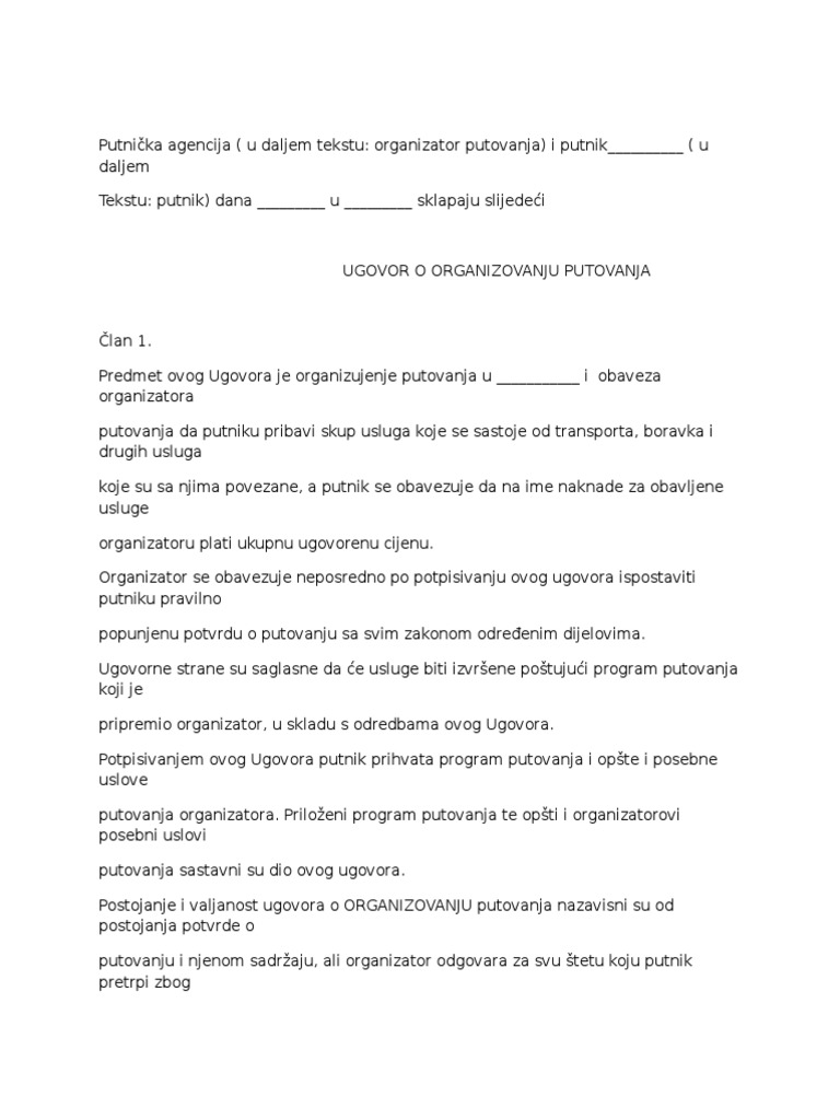 Ugovor o Organizovanju Putovanja | PDF