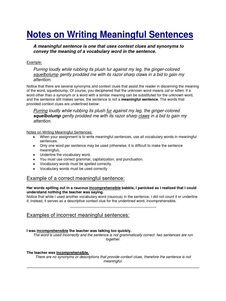 Writing Meaningful Sentences | PDF | Sentence (Linguistics) | Word