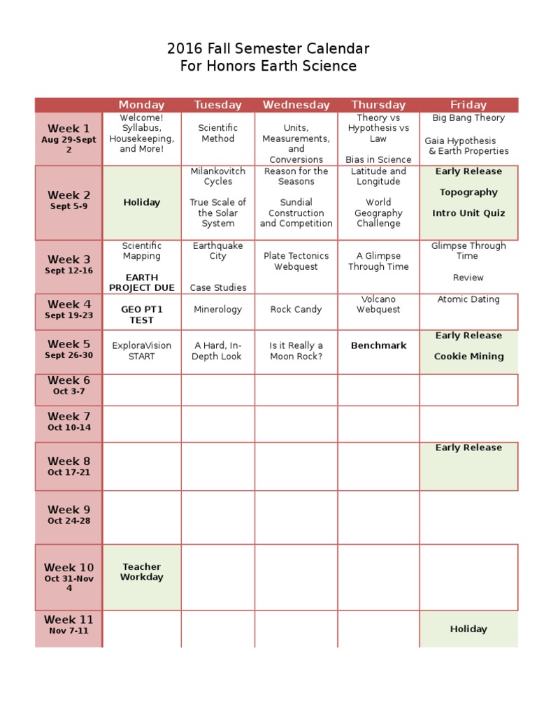 Fall 2016 Schedule Pdf