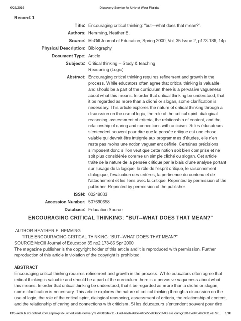 Critical Thinking 4 | PDF | Critical Thinking | Reason