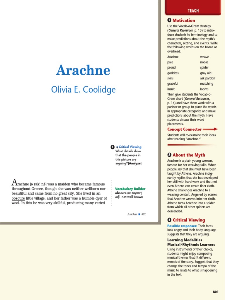 Arachne Guided Reading PDF | PDF | Athena | Greek Mythology