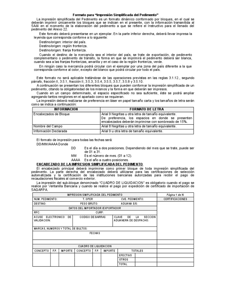 Impresión Simplificada del Pedimento | PDF | aduana | Business