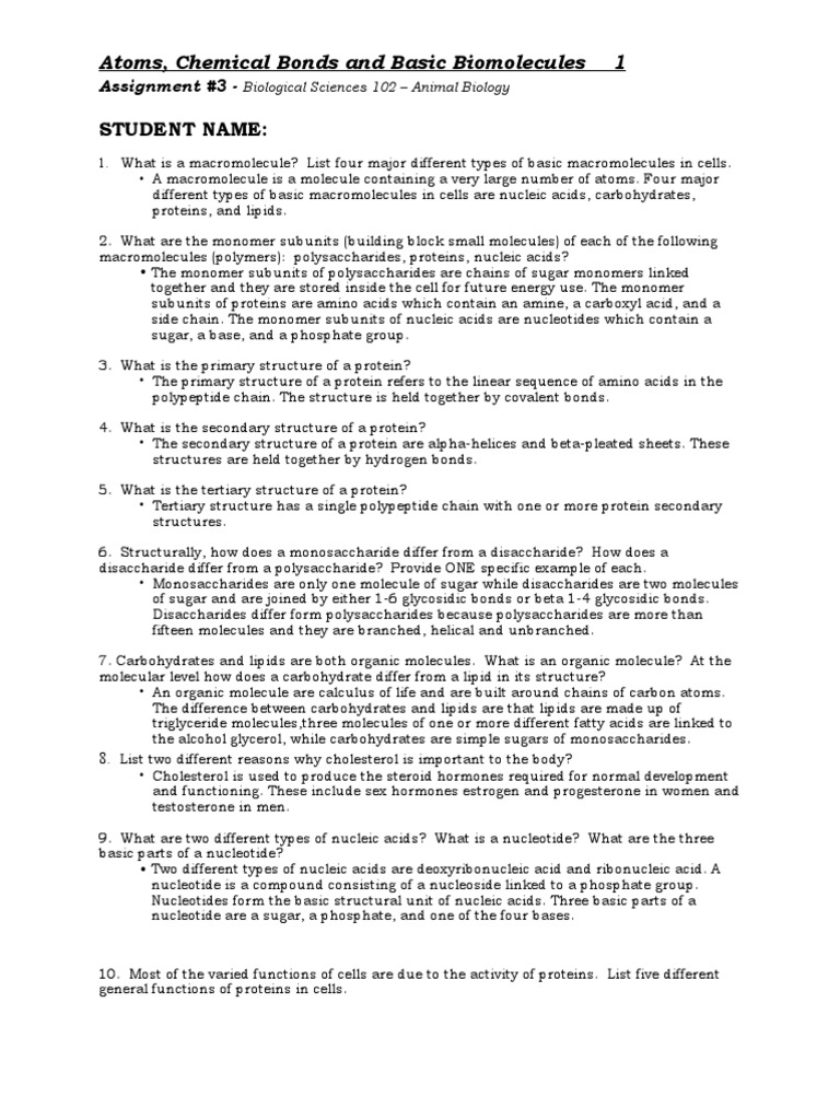 Bio 102 Assign 3 | PDF | Biomolecular Structure | Macromolecules