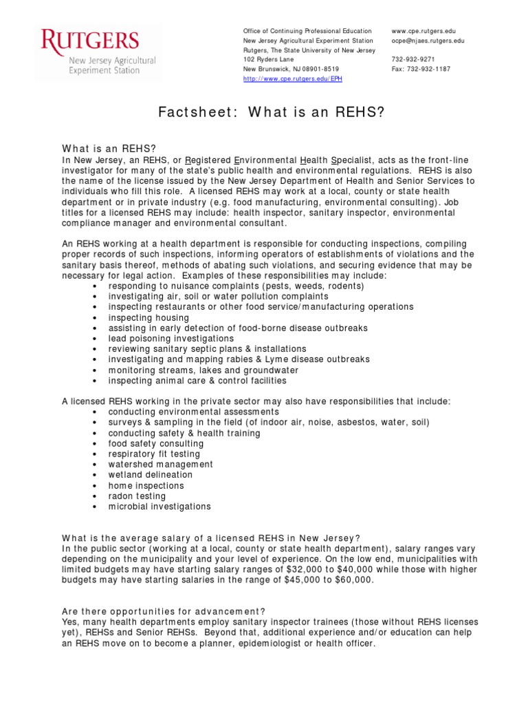 What Is An REHS: REHS FACTSHEET | PDF | Test (Assessment) | Wellness