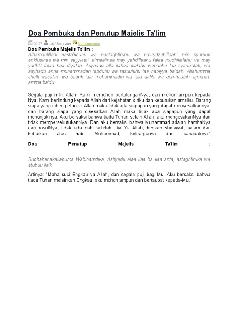 Doa Pembuka Dan Penutup Majelis Ta'lim | PDF