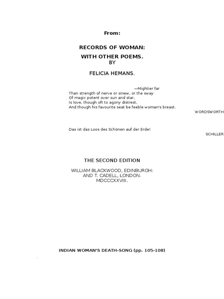 Records of Woman: With Other Poems.: BY Felicia Hemans | PDF | Poetry
