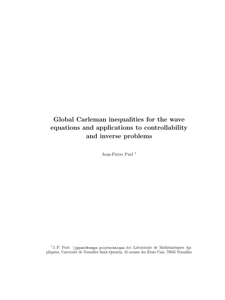 Puel, J. P. Global Carleman Inequalities For The Wave Equation and Application To ...