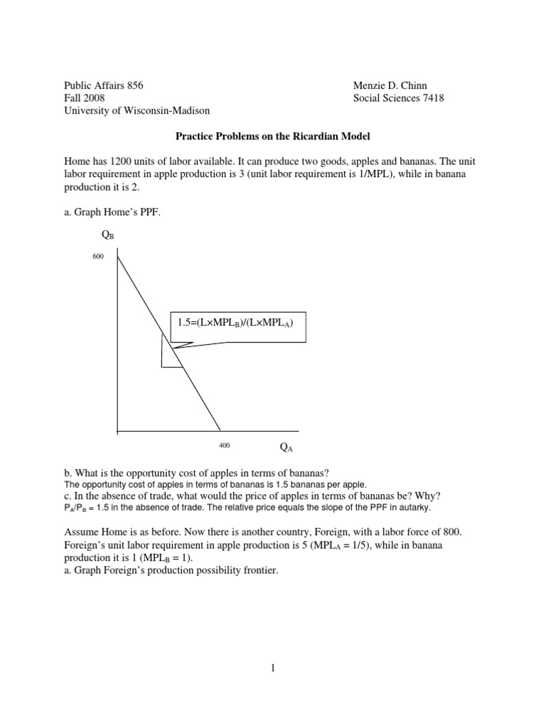 Practice Problems On The Ricardian Model | PDF | Technology & Engineering