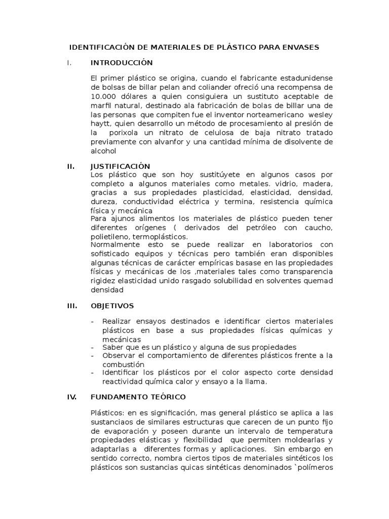 Identificación de Materiales de Plástico para Envases | PDF | El ...