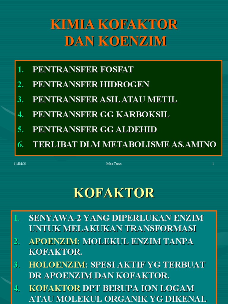 Kimia Kofaktor Dan Koenzim | PDF | Cofactor (Biochemistry) | Ester
