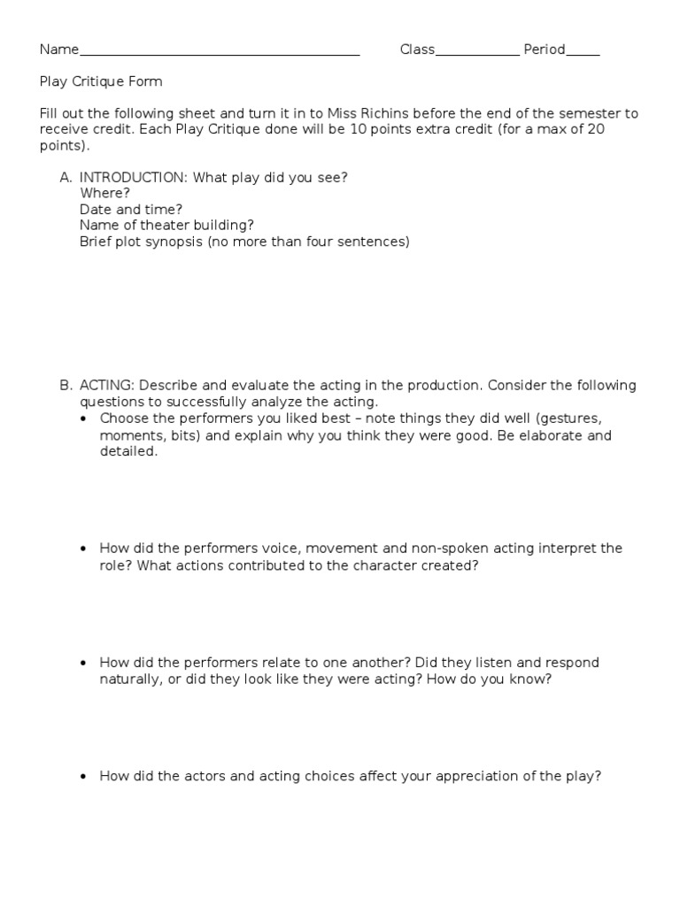 Play Critique Form