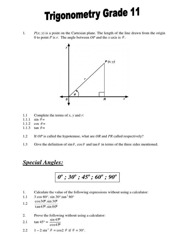 Trigonometry Notes Grade-11 | PDF | Sine | Trigonometric Functions