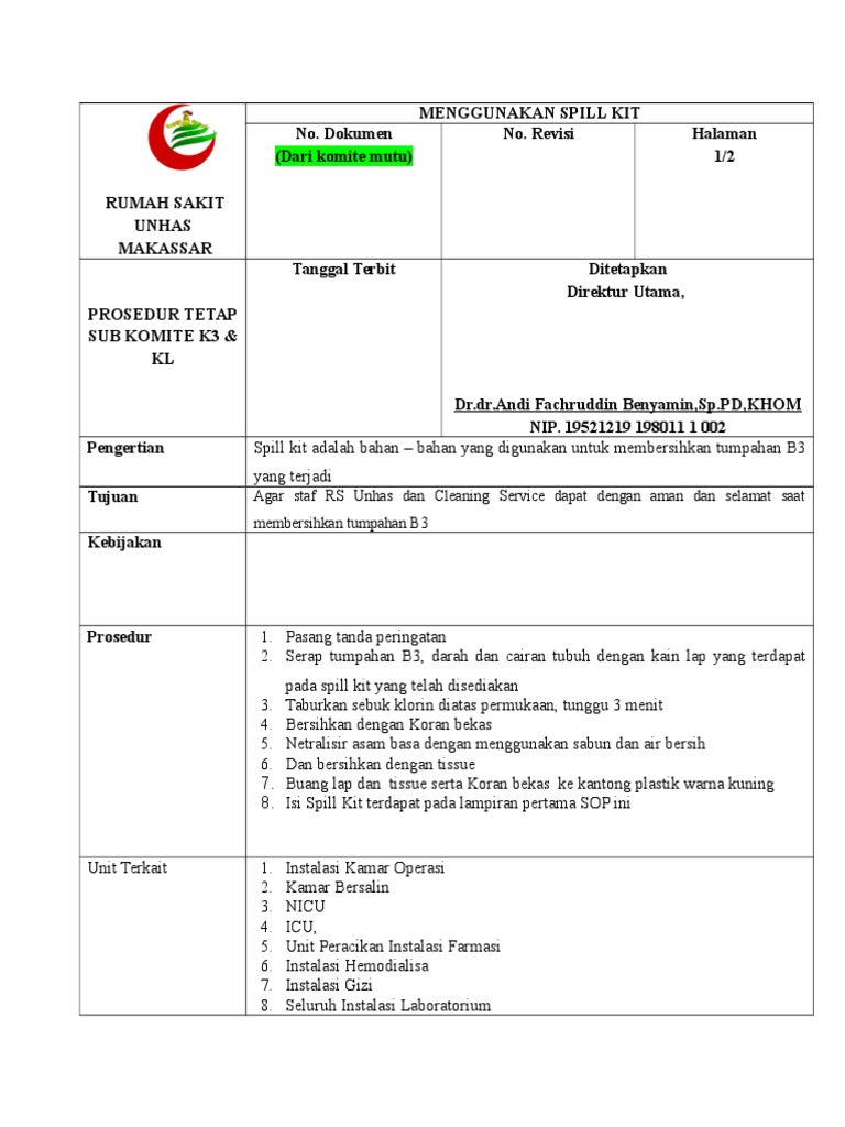 SOP - Menggunakan Spill Kit | PDF