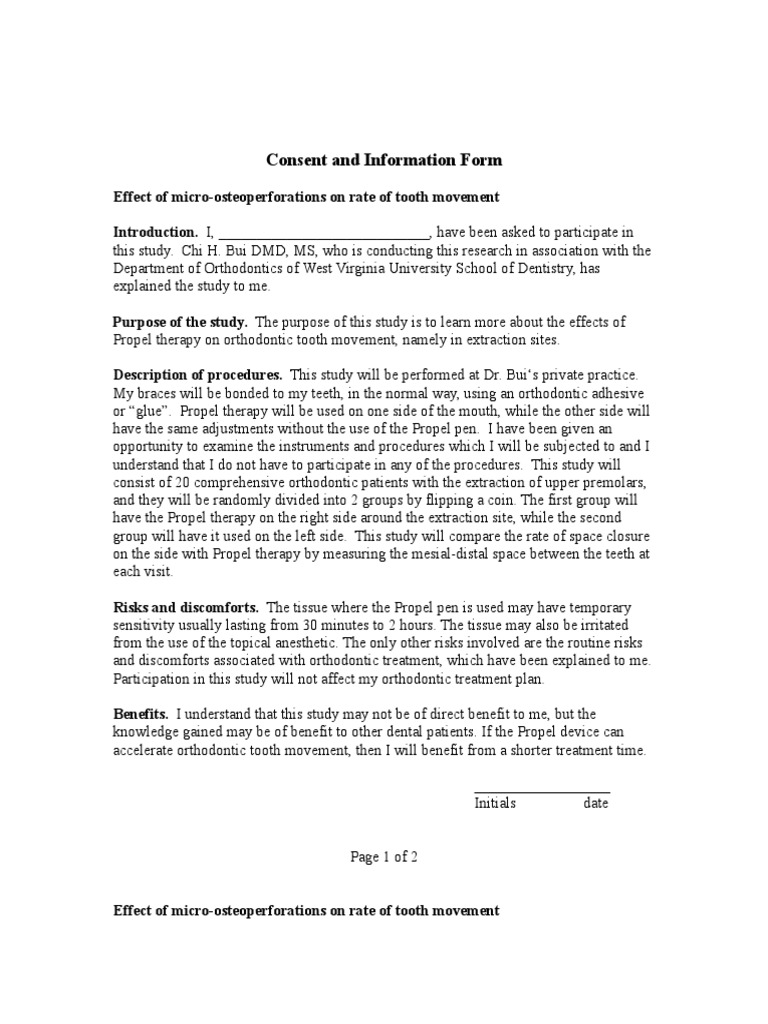 Consent and Information Form | PDF | Orthodontics | Mouth