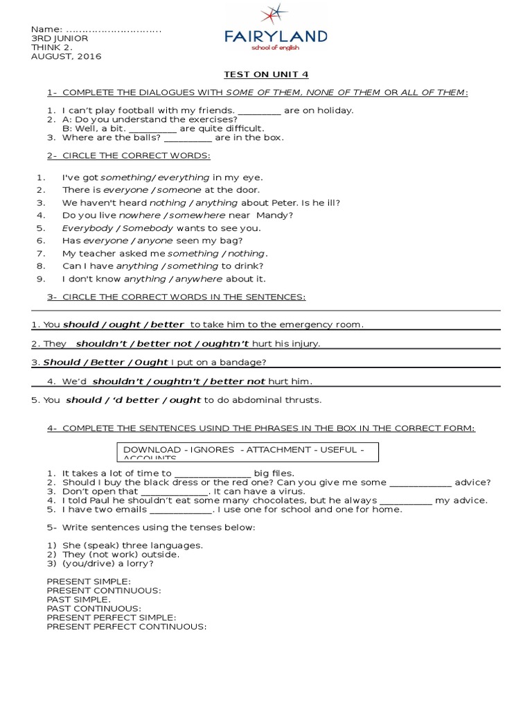 Test On Unit 4 Think 2