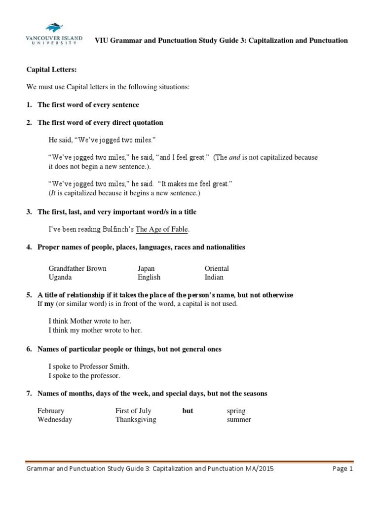 Viu Grammar and Punctuation Study Guide 3 | PDF | Quotation Mark | Comma
