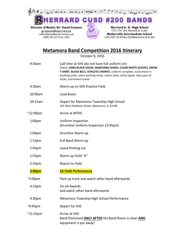 Metamora Band Competition Itinerary 2016 | PDF | Art