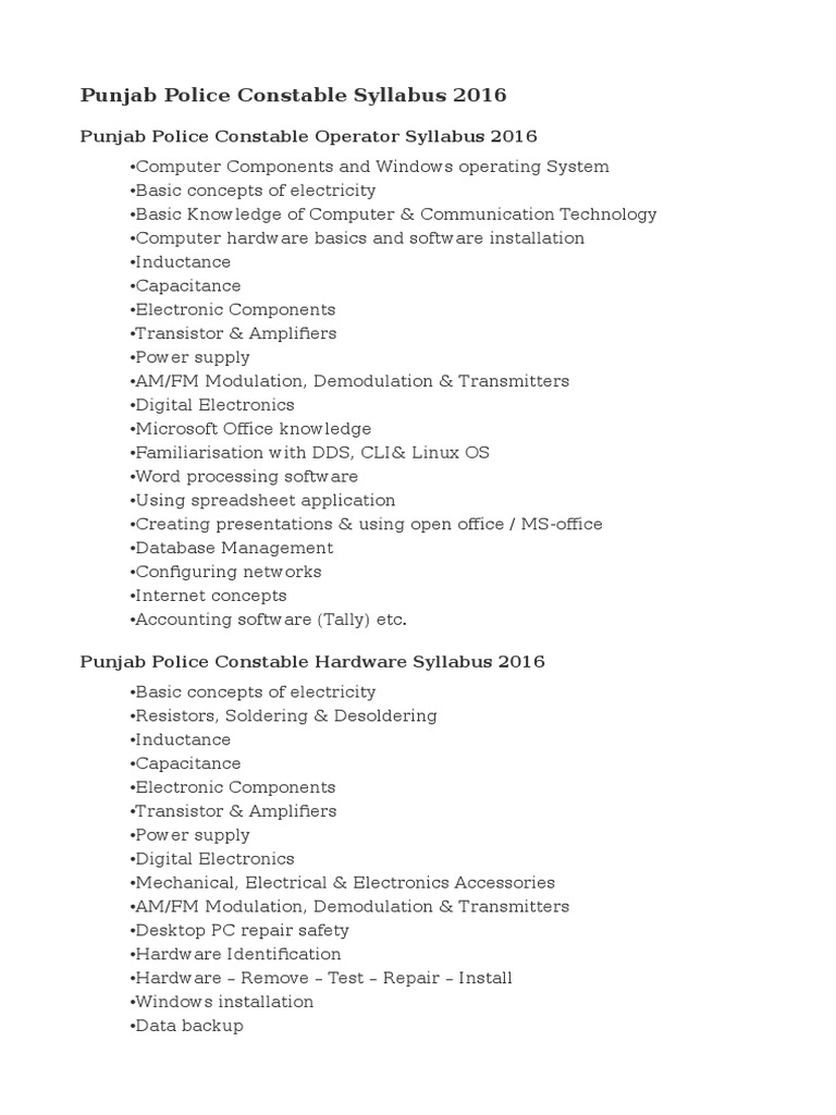 Punjab Police Constable Syllabus 2016 | PDF | Personal Computers ...