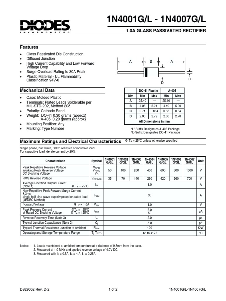 Datasheet 1N4003 | PDF | Rectifier | Diode