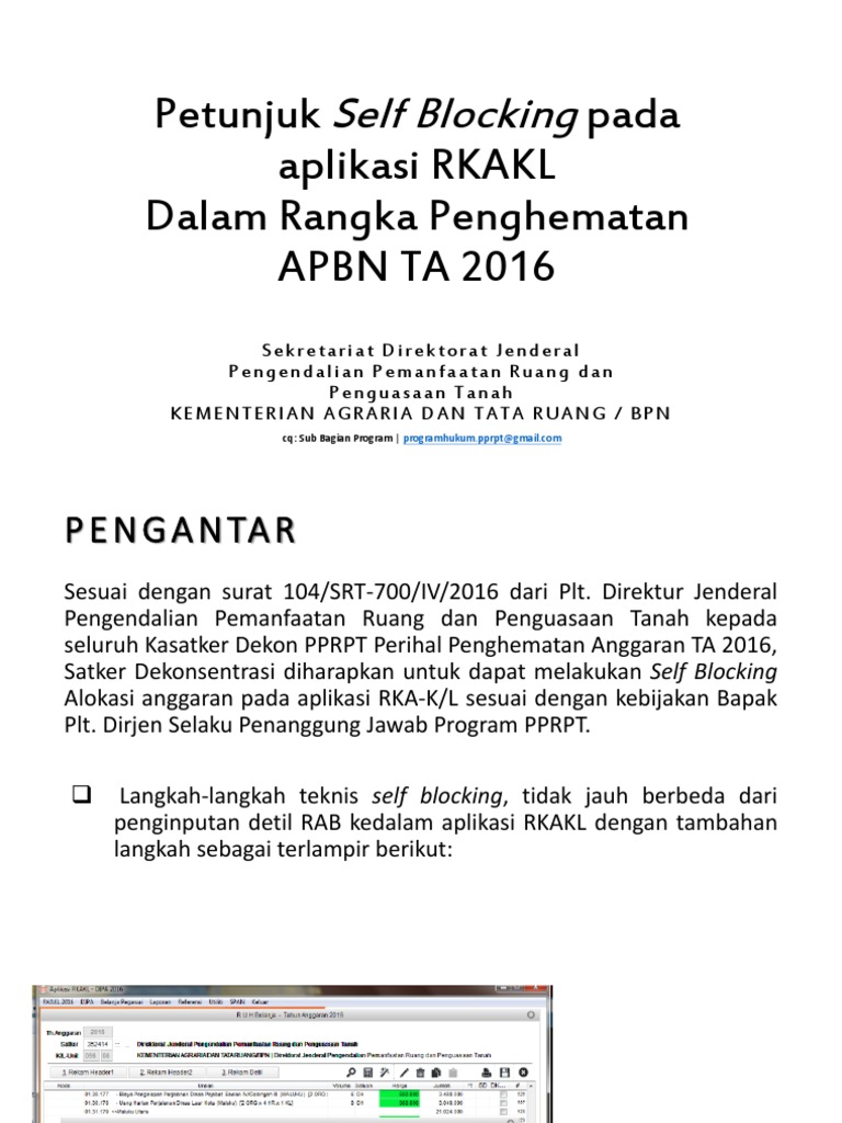 Petunjuk Self Blocking Pada Aplikasi RKAKL | PDF