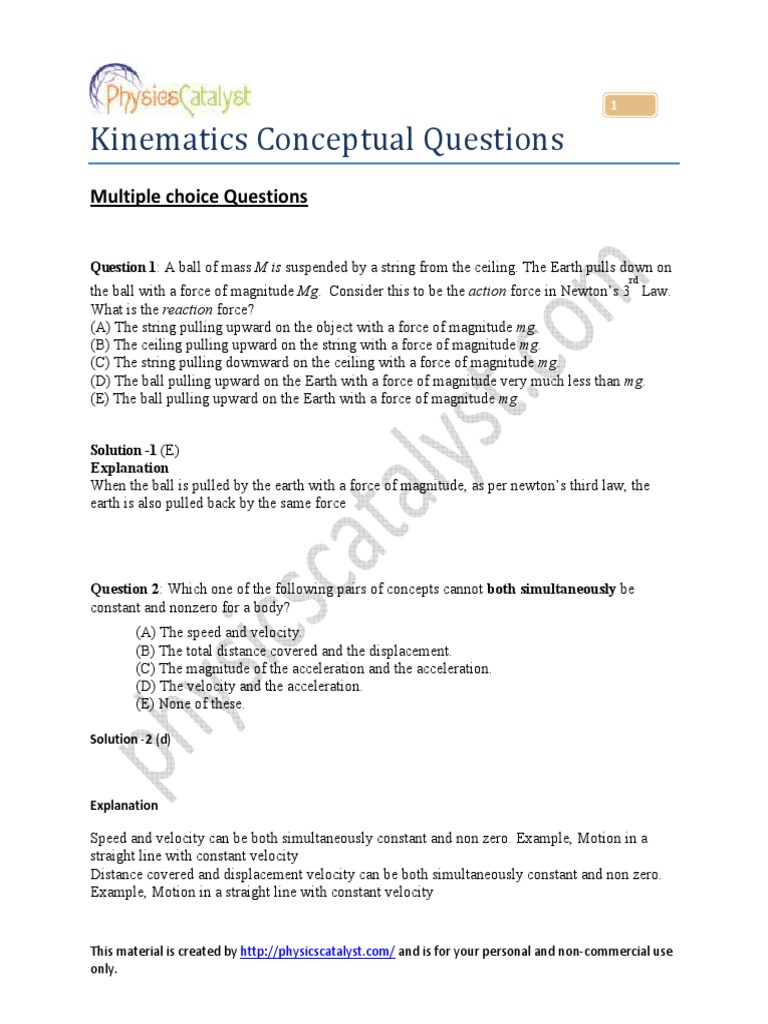 Microsoft Word - Concept Question Kinematics 1 | PDF | Velocity | Force