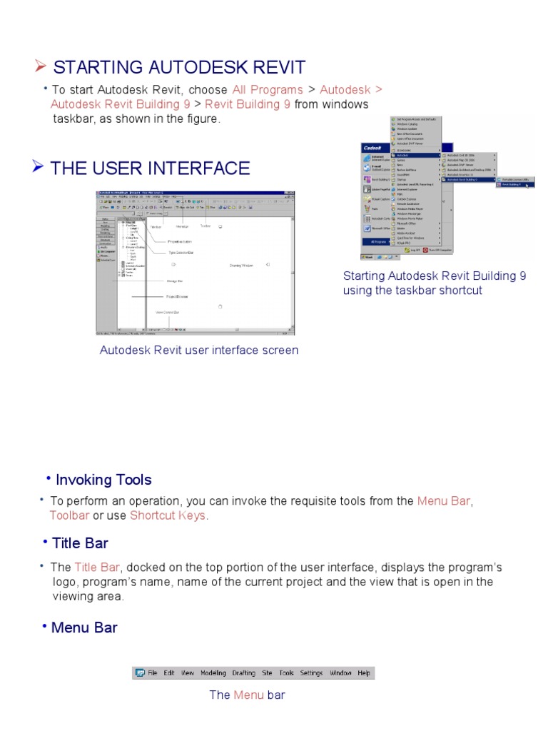 Starting Autodesk Revit: To Start Autodesk Revit, Choose From Windows ...