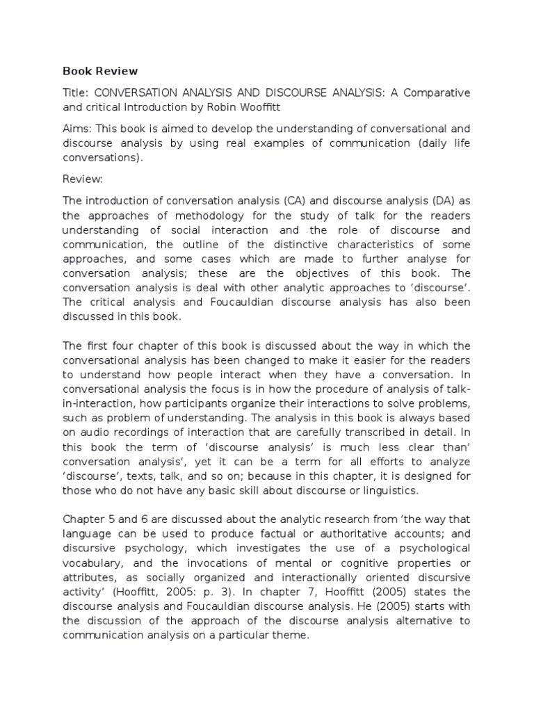 Book Review of CA and DA by Robin Wooffitt | PDF | Discourse | Conversation