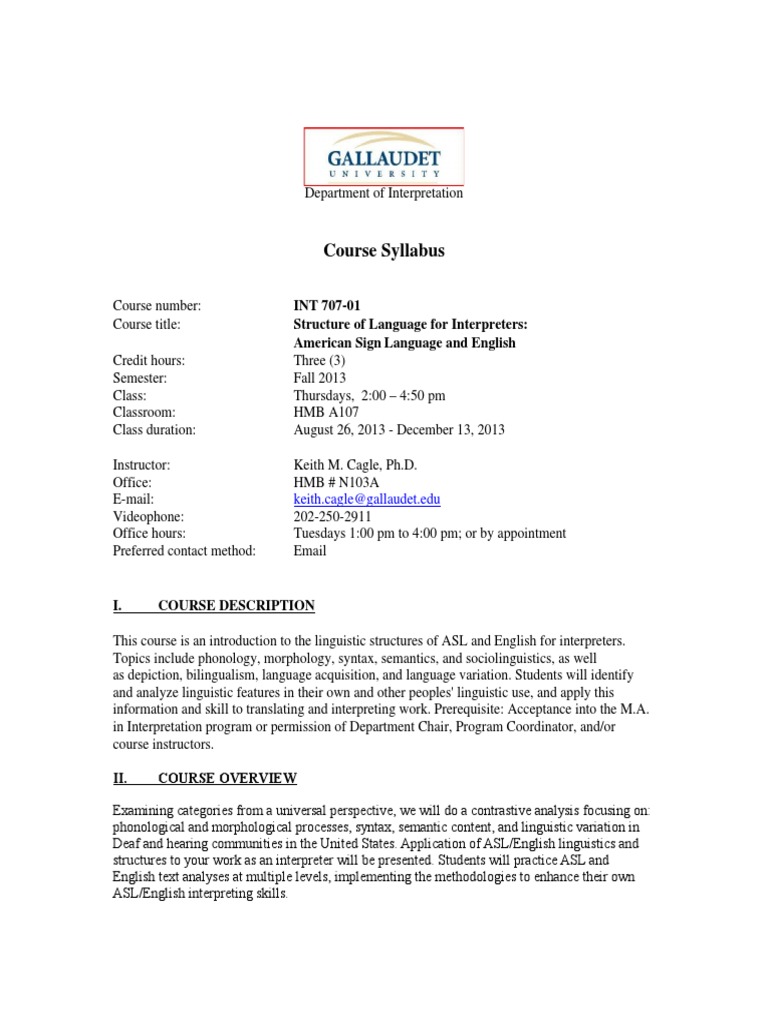 Int 707 - Structure of Asl English - Fall 2013 | PDF | American Sign ...