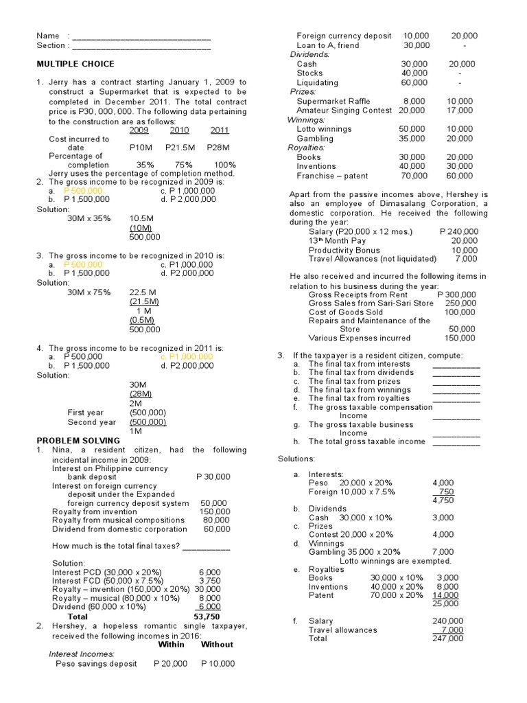 Answer Key Tax | PDF