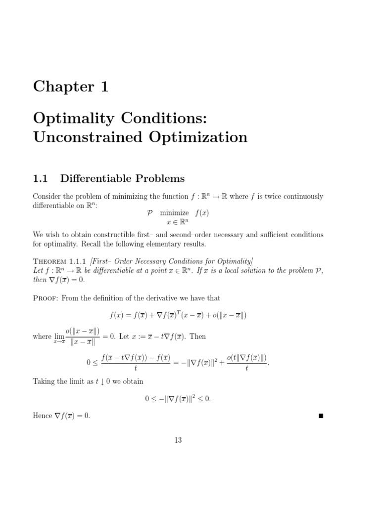 Optimality Conditions: Unconstrained Optimization: 1.1 Differentiable Problems | PDF ...