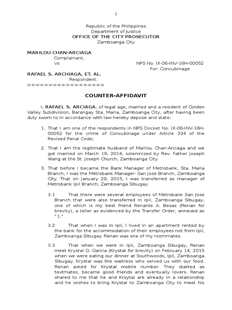 Counter-Affidavit: Office of The City Prosecutor | PDF