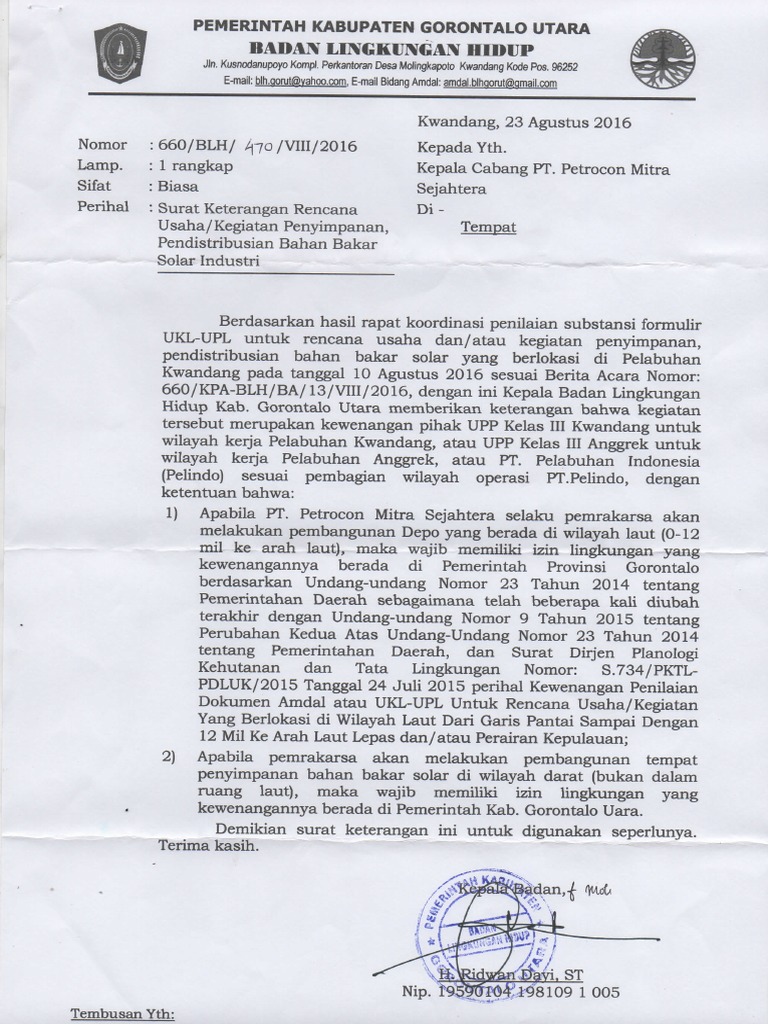 Surat Keterangan BLH | PDF