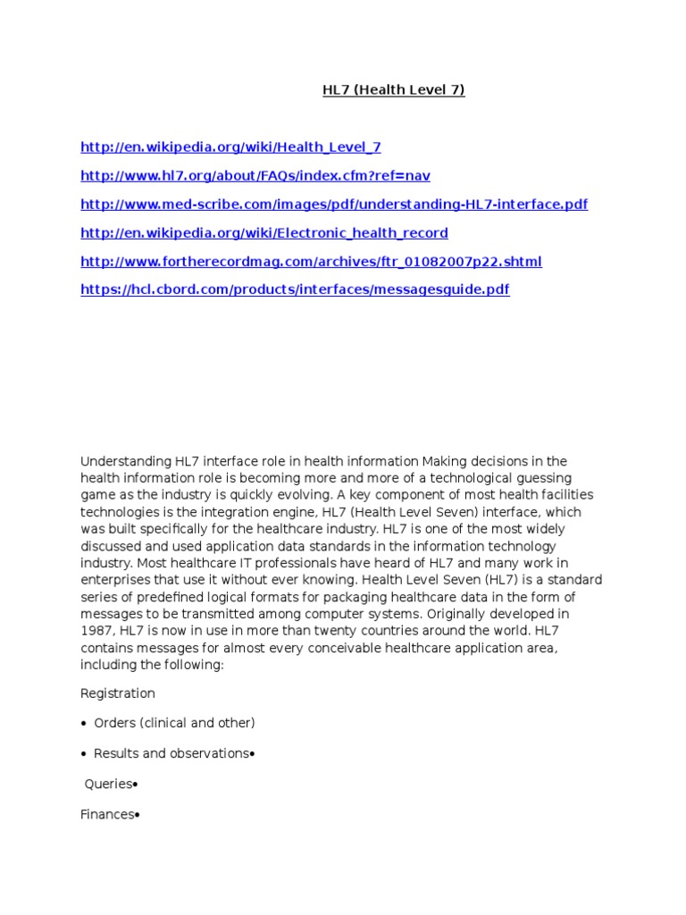 HL7 Interface | PDF | Computing | Information Technology