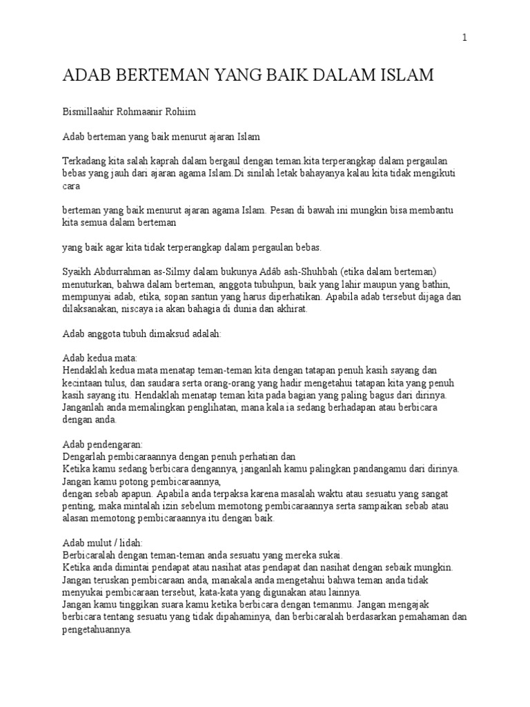 Adab Berteman Yang Baik Dalam Islam | PDF | Agama & Spiritualitas
