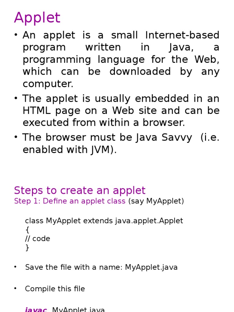 Applet | PDF | Java Virtual Machine | Java Platform Applet | PDF | Java Virtual Machine | Java Platform