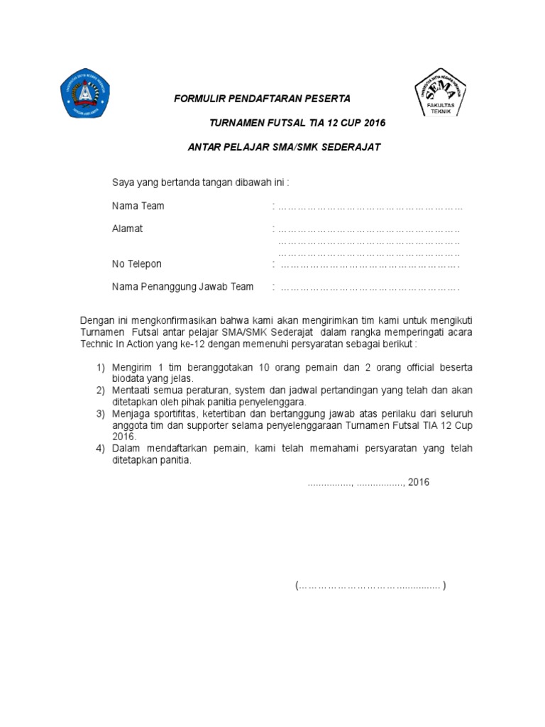 Formulir Pendaftaran Futsal | PDF