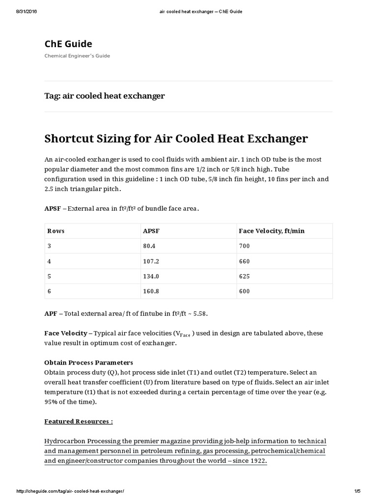 Air Cooled Heat Exchanger - ChE Guide | PDF | Heat Exchanger | Physical ...