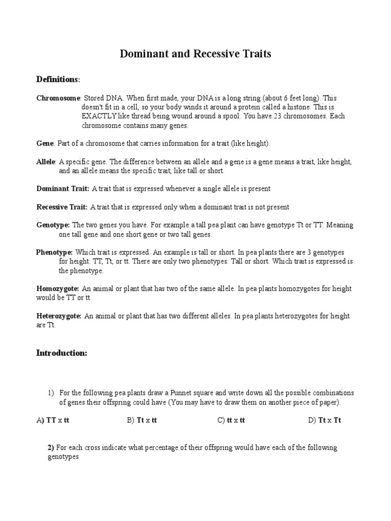 Genetics: Dominant vs. Recessive Traits | PDF
