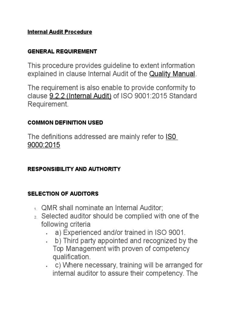Internal Audit ISO 9001:2015 Procedure | PDF | Internal Audit | Audit