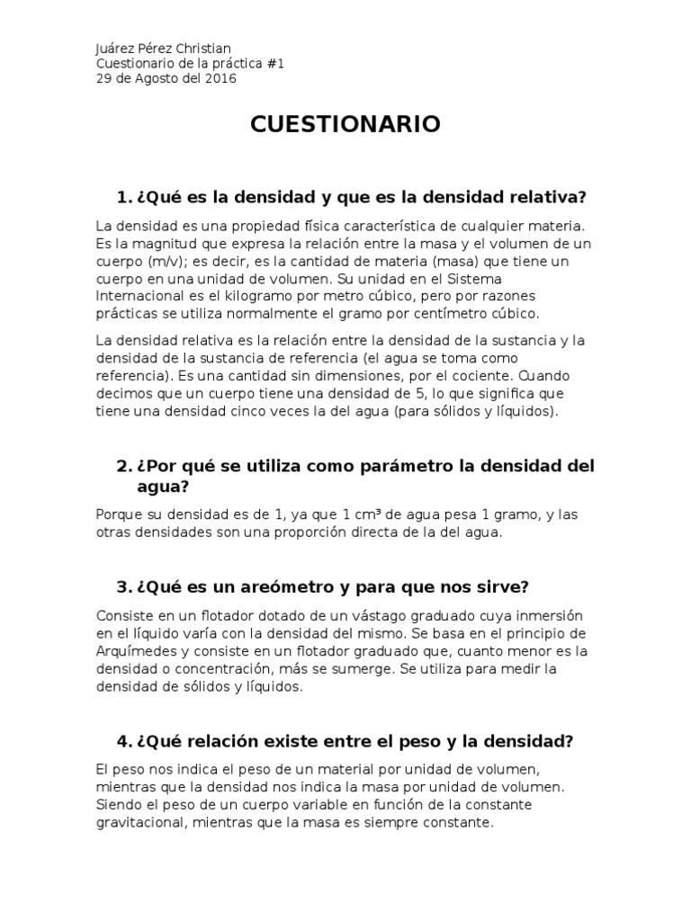Practica 1 Aplicaciones de Propiedades de La Materia | PDF | Densidad ...