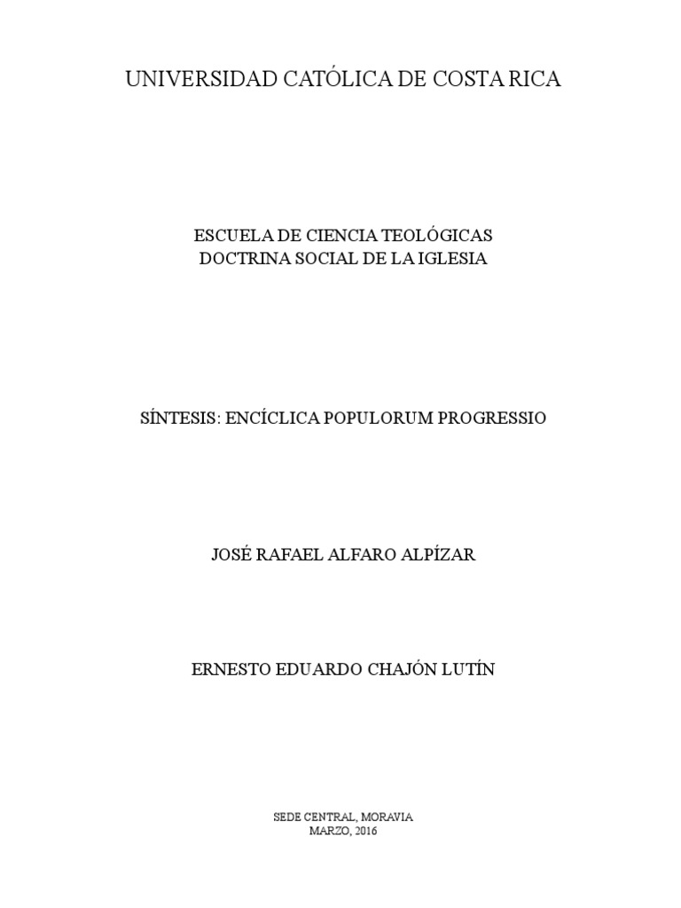 Resumen de Populorum Progressio | PDF | Doctrina social católica ...