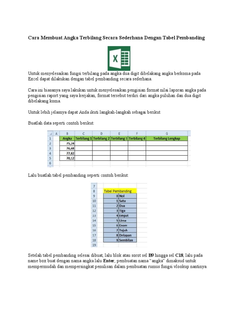 Cara Membuat Angka Terbilang Secara Sederhana Dengan Tabel Pembanding | PDF