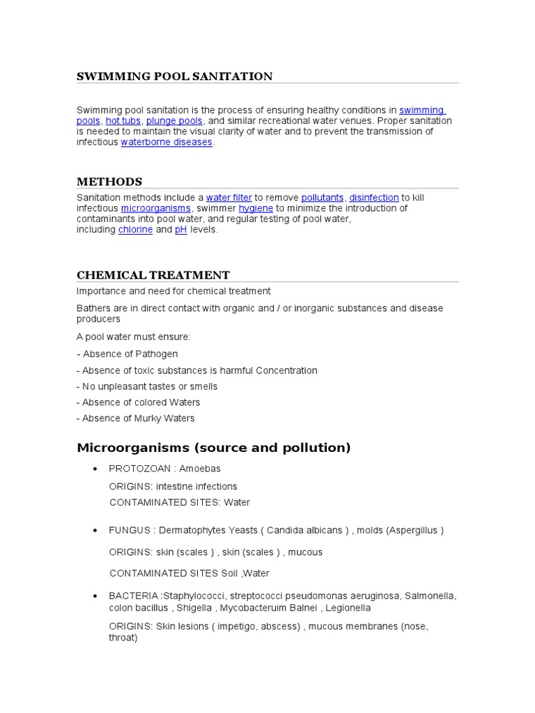 Swimming Pool Sanitation | PDF | Chlorine | Disinfectant